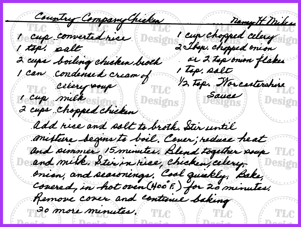 Country Company chicken family recipe – TLC Designs and Customs, LLP