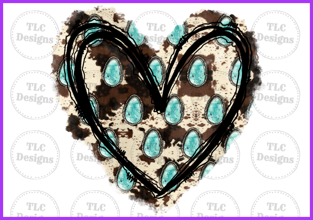 Cowhide Turquoise Heart – TLC Designs and Customs, LLP